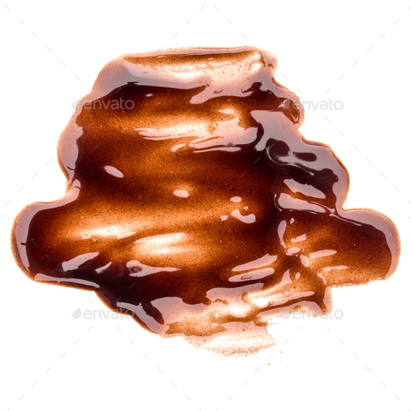 Chocolate syrup drop isolated on white background. Top view. Stock ...