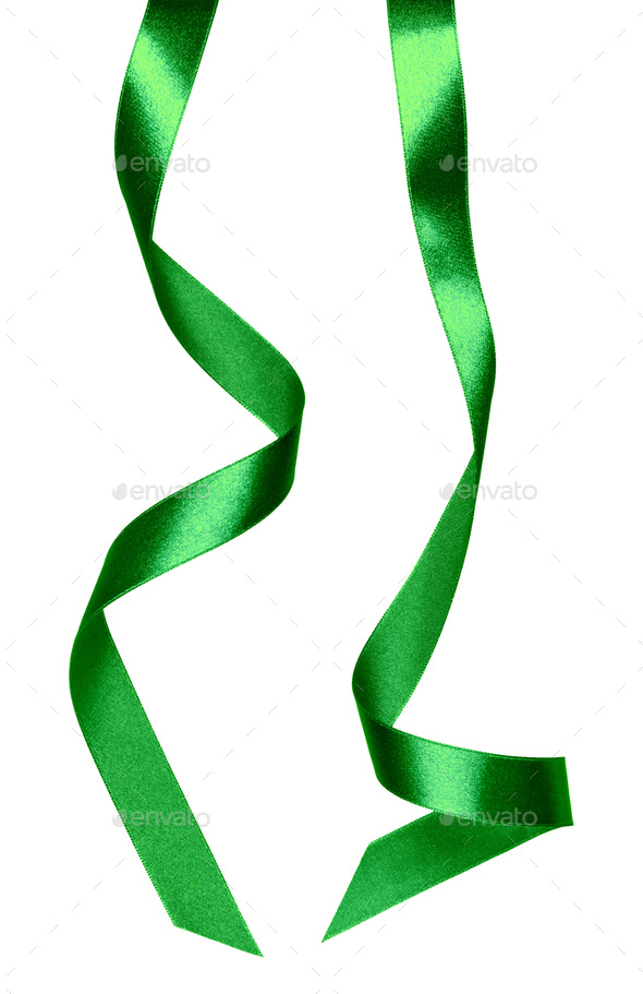 Shiny satin ribbon in green color isolated on white background .Ribbon ...
