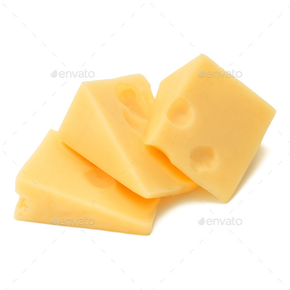 Cubes of cheese. Cheese block isolated on white background cutout ...