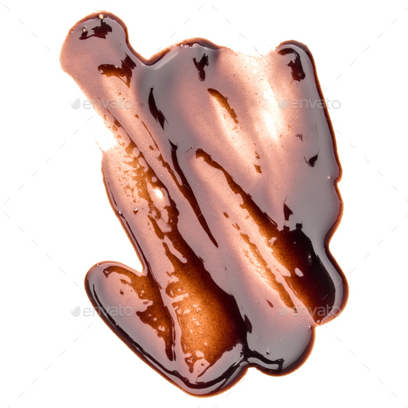 Chocolate syrup drop isolated on white background. Top view. Stock ...