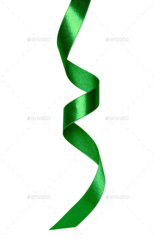 Shiny satin ribbon in green color isolated on white background .Ribbon ...
