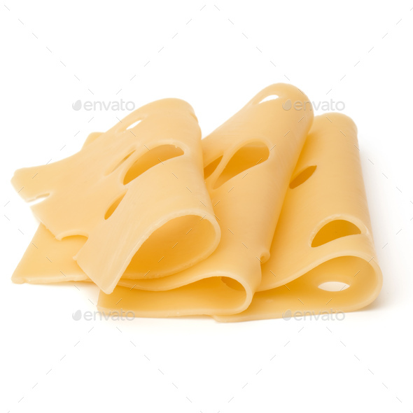 three Cheese slices isolated on white background Stock Photo by natika
