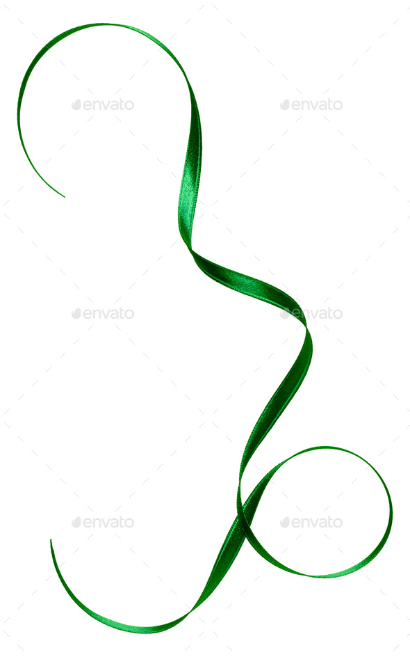 Shiny satin ribbon in green color isolated on white background .Ribbon ...