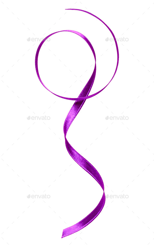 Shiny satin ribbon in lavender color isolated on white background close ...