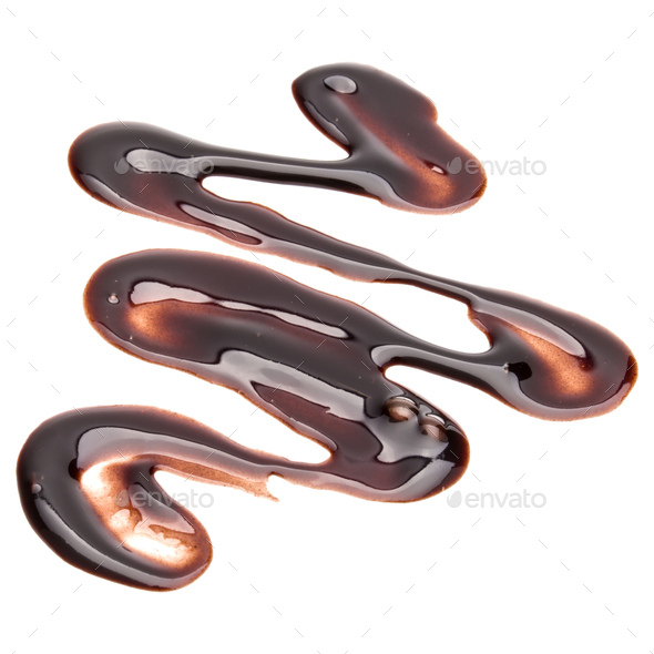Chocolate syrup drop isolated on white background Stock Photo by natika