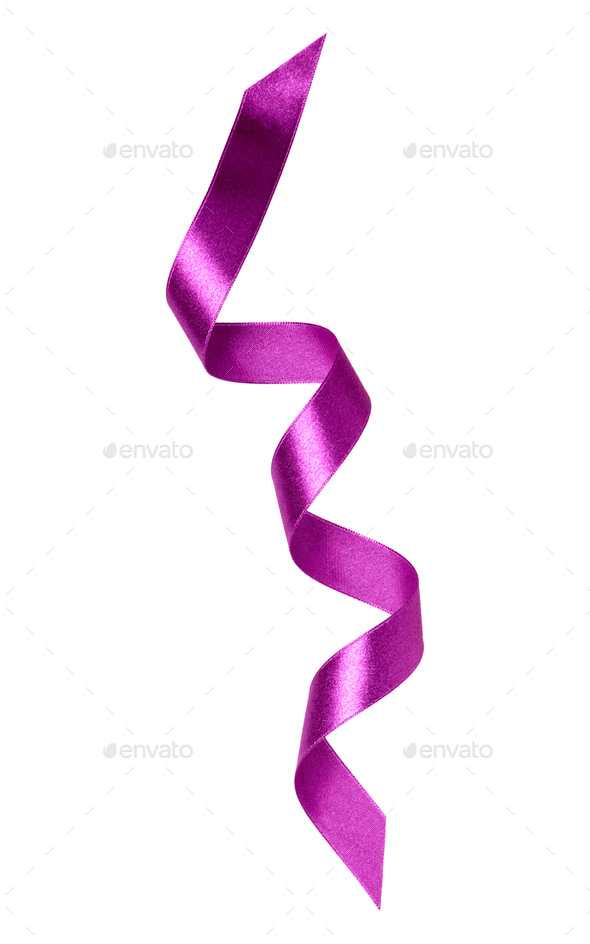Shiny satin ribbon in lilac color isolated on white background close up ...