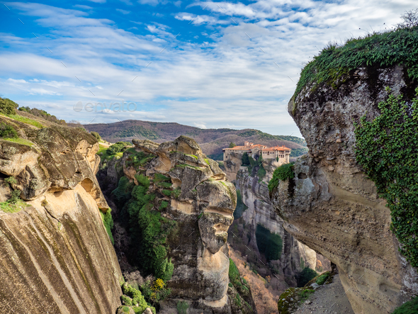Greece. Meteora incredible sandstone rock formations. Stock Photo by ...