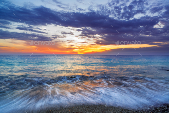 Sunset at the beach in Lefkada Stock Photo by Netfalls | PhotoDune