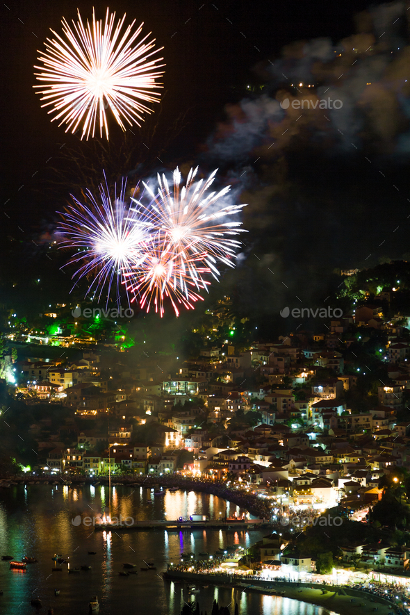 Firework on August the 15th in Parga Greece Stock Photo by Netfalls