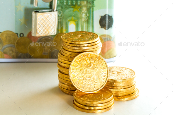 Euro money box with gold coins Stock Photo by Netfalls | PhotoDune