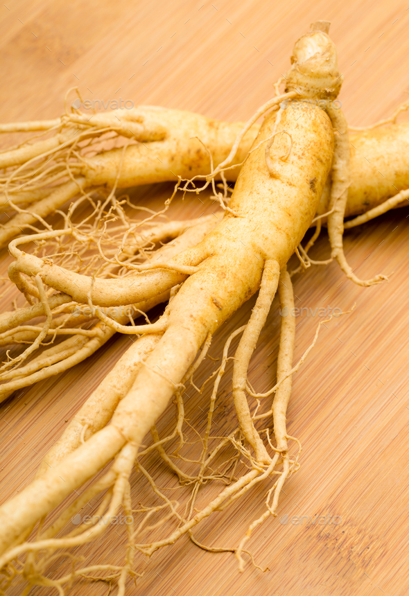 Fresh Ginseng on the wooden background Stock Photo by leungchopan ...