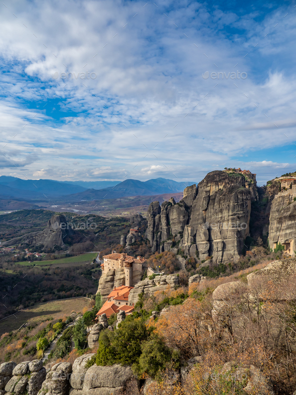 Greece. Meteora incredible sandstone rock formations. Stock Photo by ...