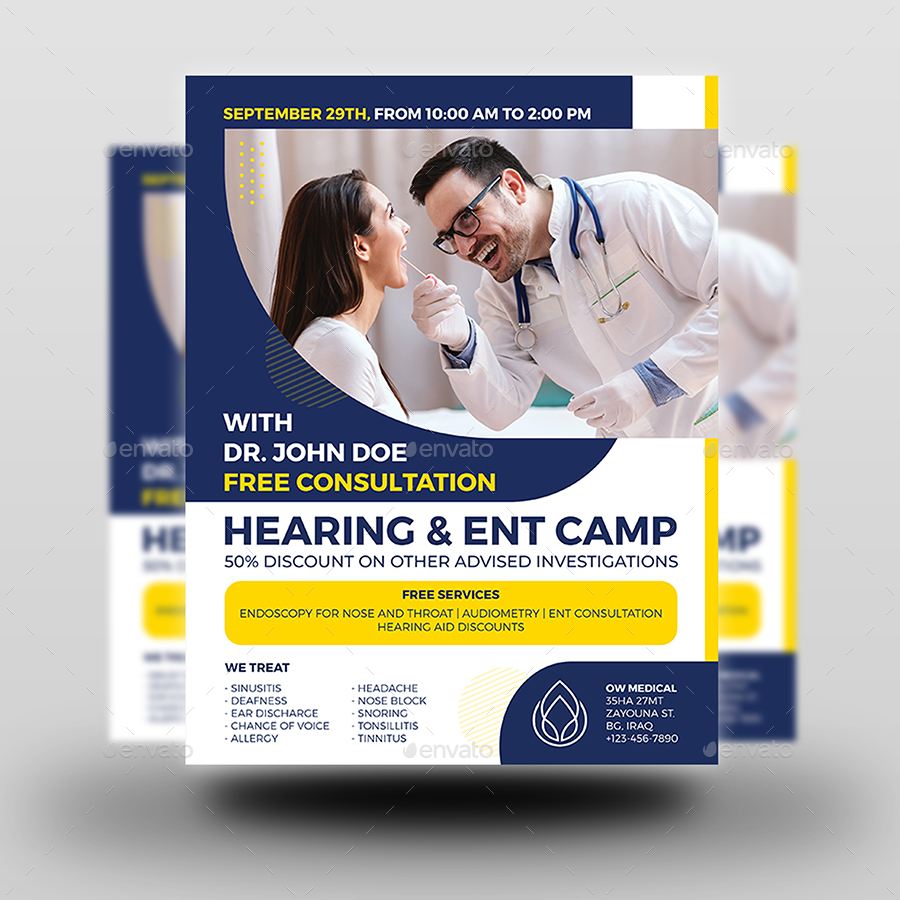 Hearing & ENT Medical Camp Flyer Template, Print Templates | GraphicRiver