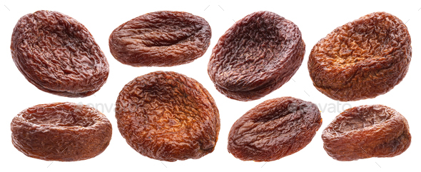 Sun dried apricots isolated on white background Stock Photo by xamtiw