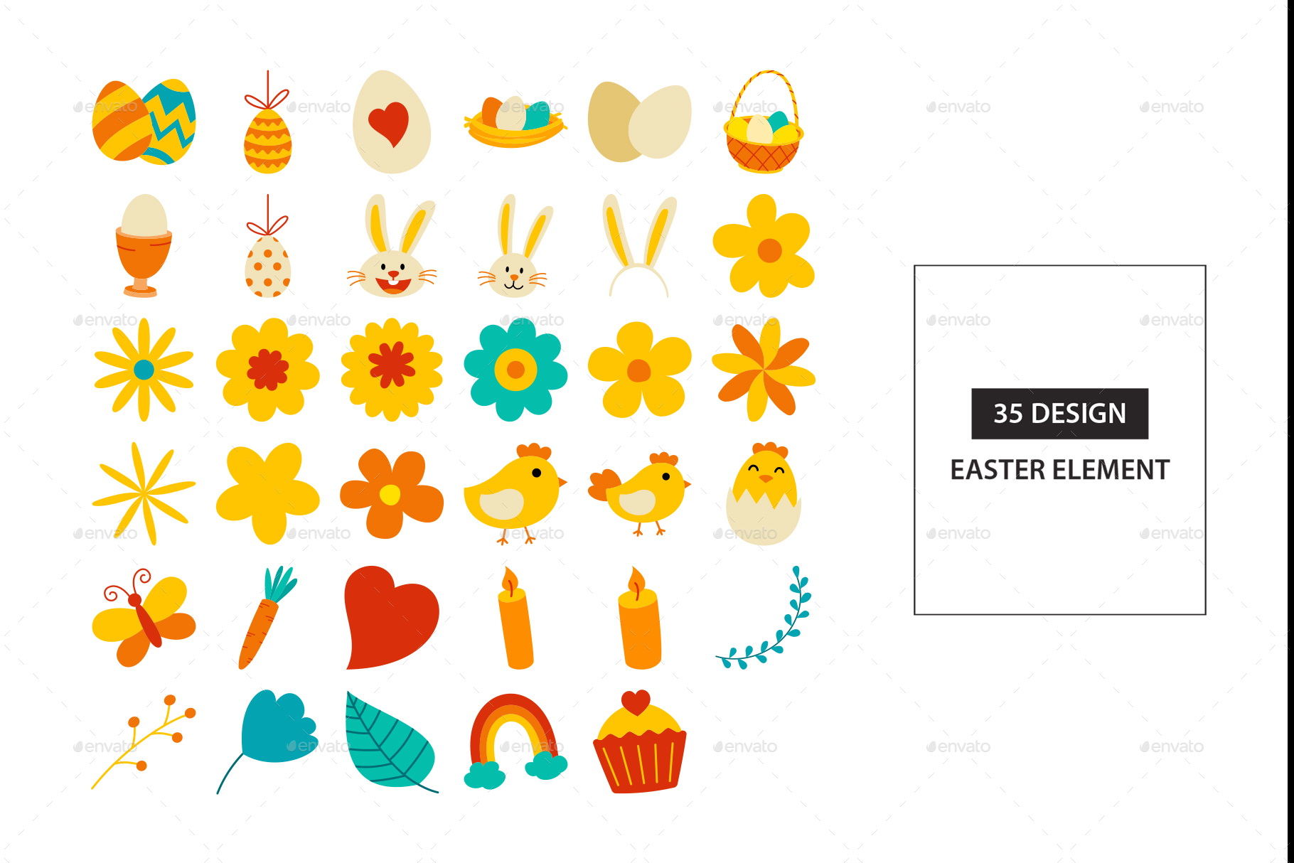 Happy Easter Elements Design, Vectors | GraphicRiver
