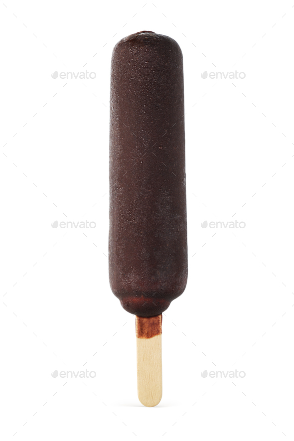 Brown chocolate coated popsicle ice cream isolated on white. Stock ...