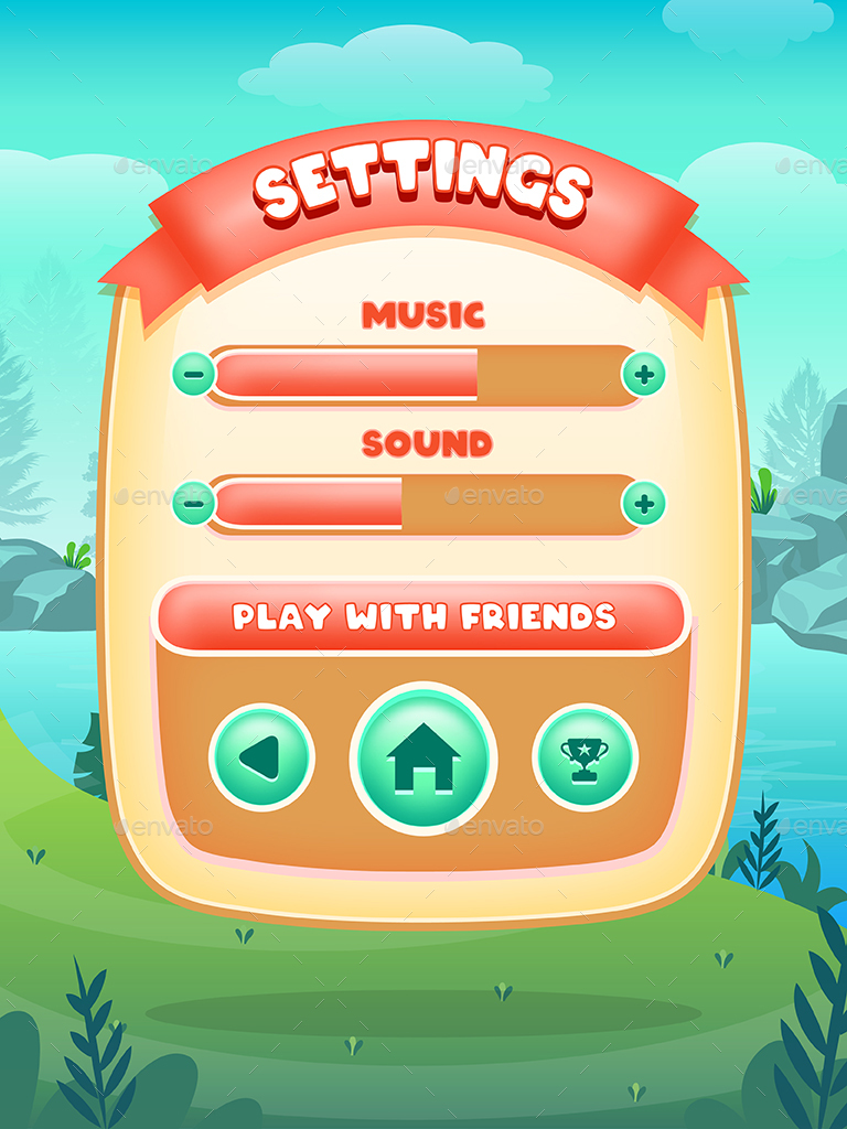 Cartoon Game UI Set, Game Assets | GraphicRiver
