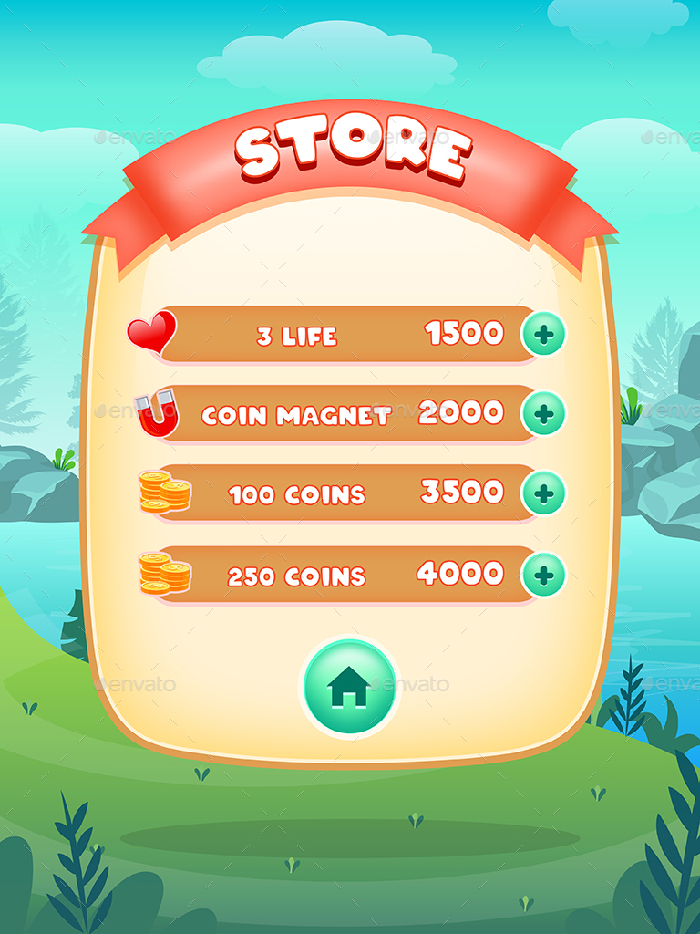 Cartoon Game UI Set, Game Assets | GraphicRiver