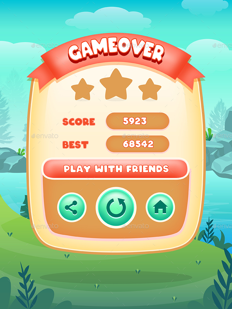 Cartoon Game UI Set, Game Assets | GraphicRiver