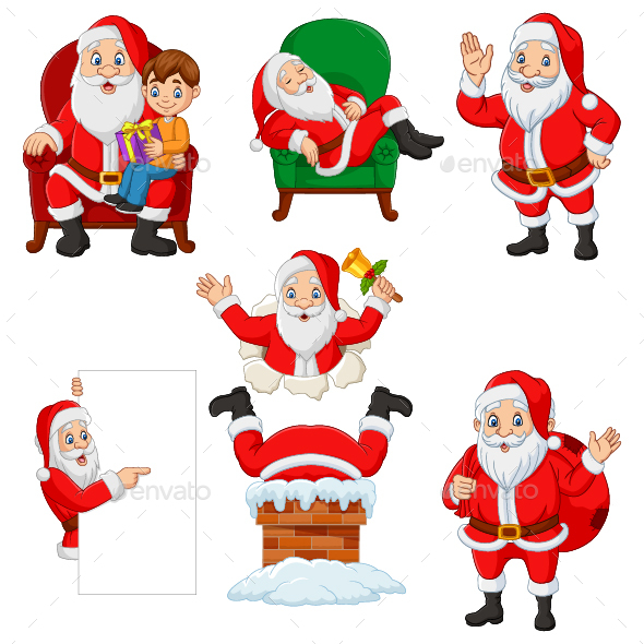 Set of Seven Cartoon Santa Claus, Vectors | GraphicRiver