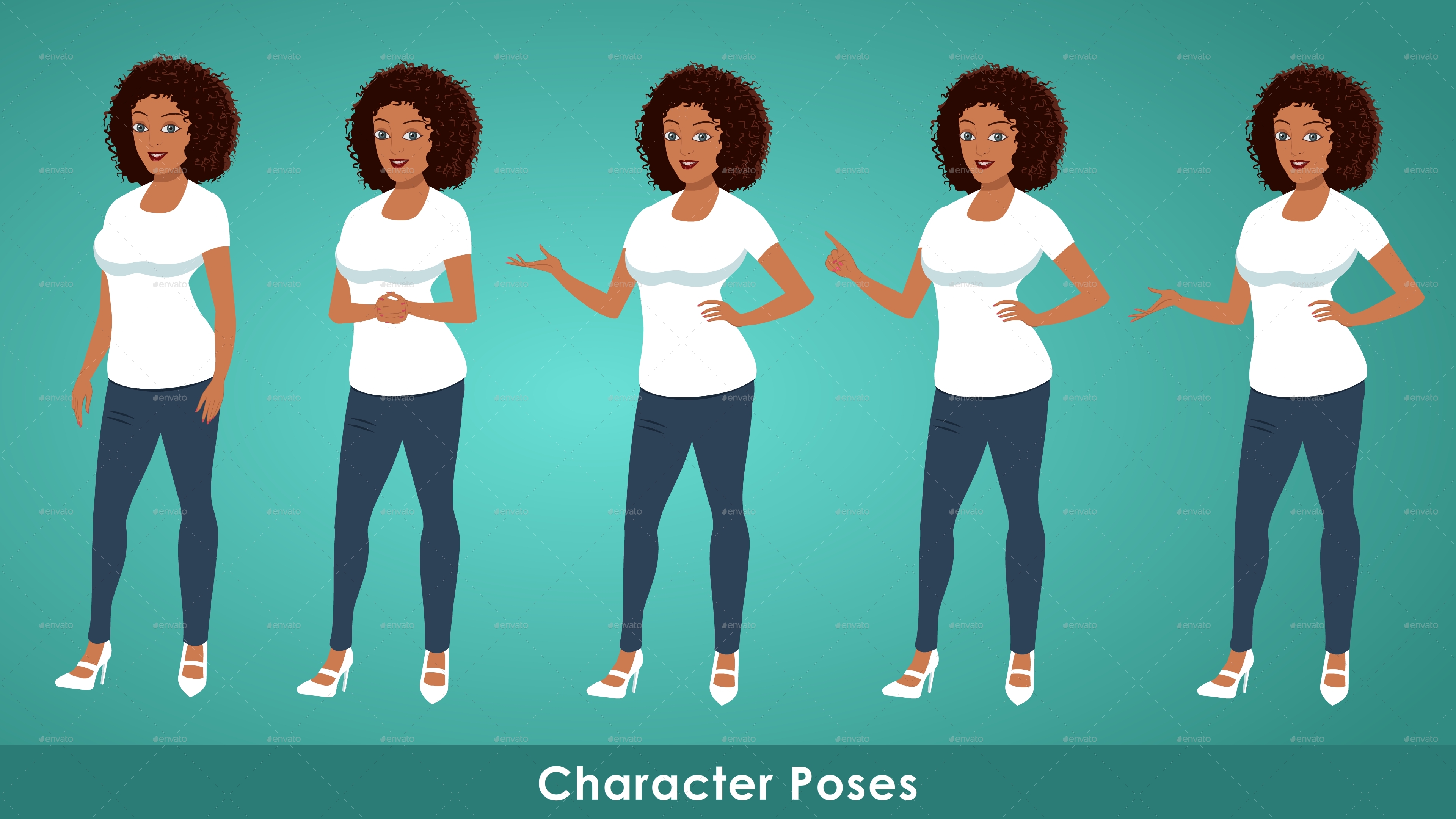 African American Girl Character Design Model Sheet, Vectors | GraphicRiver