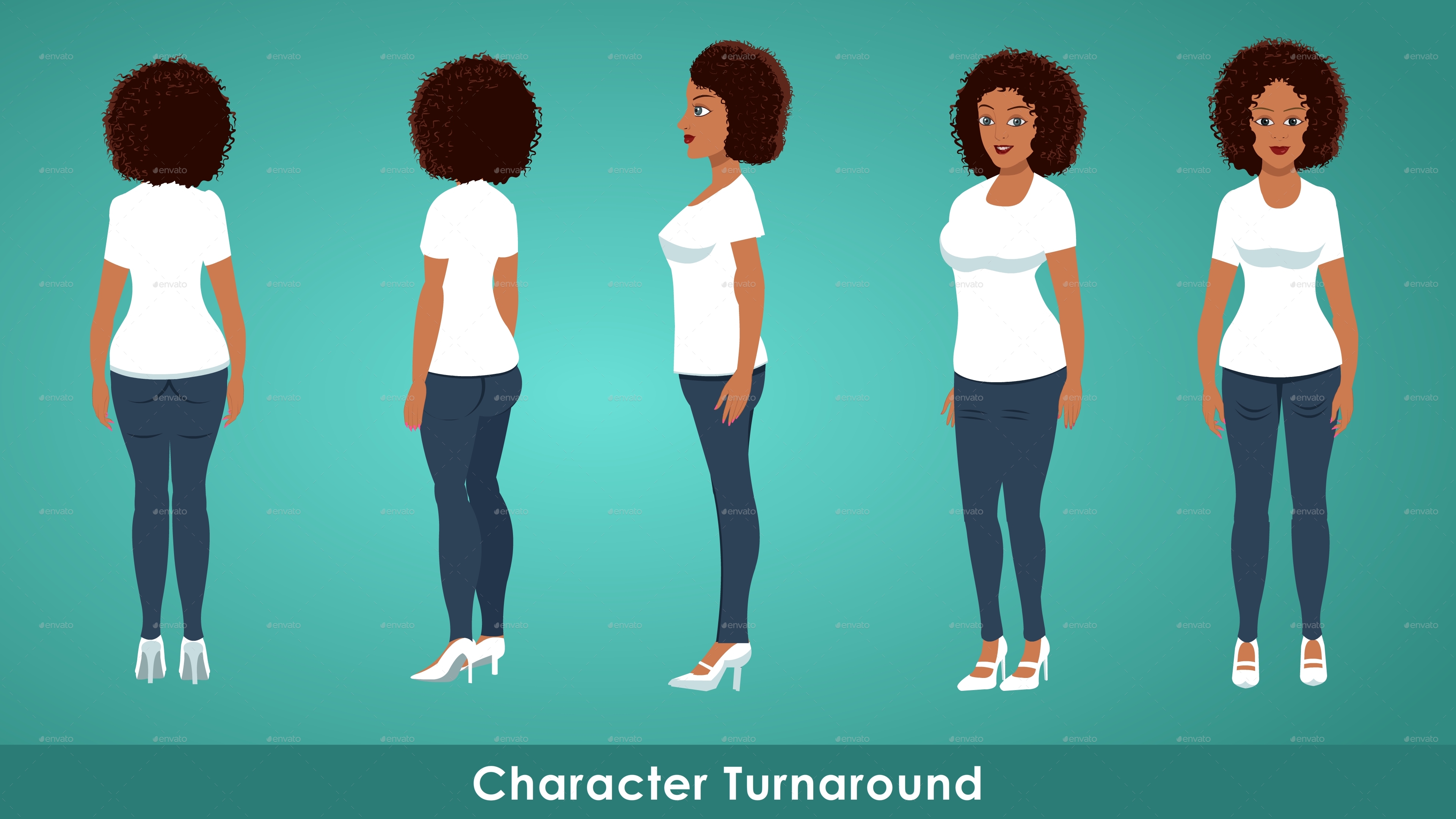 African American Girl Character Design Model Sheet, Vectors | GraphicRiver