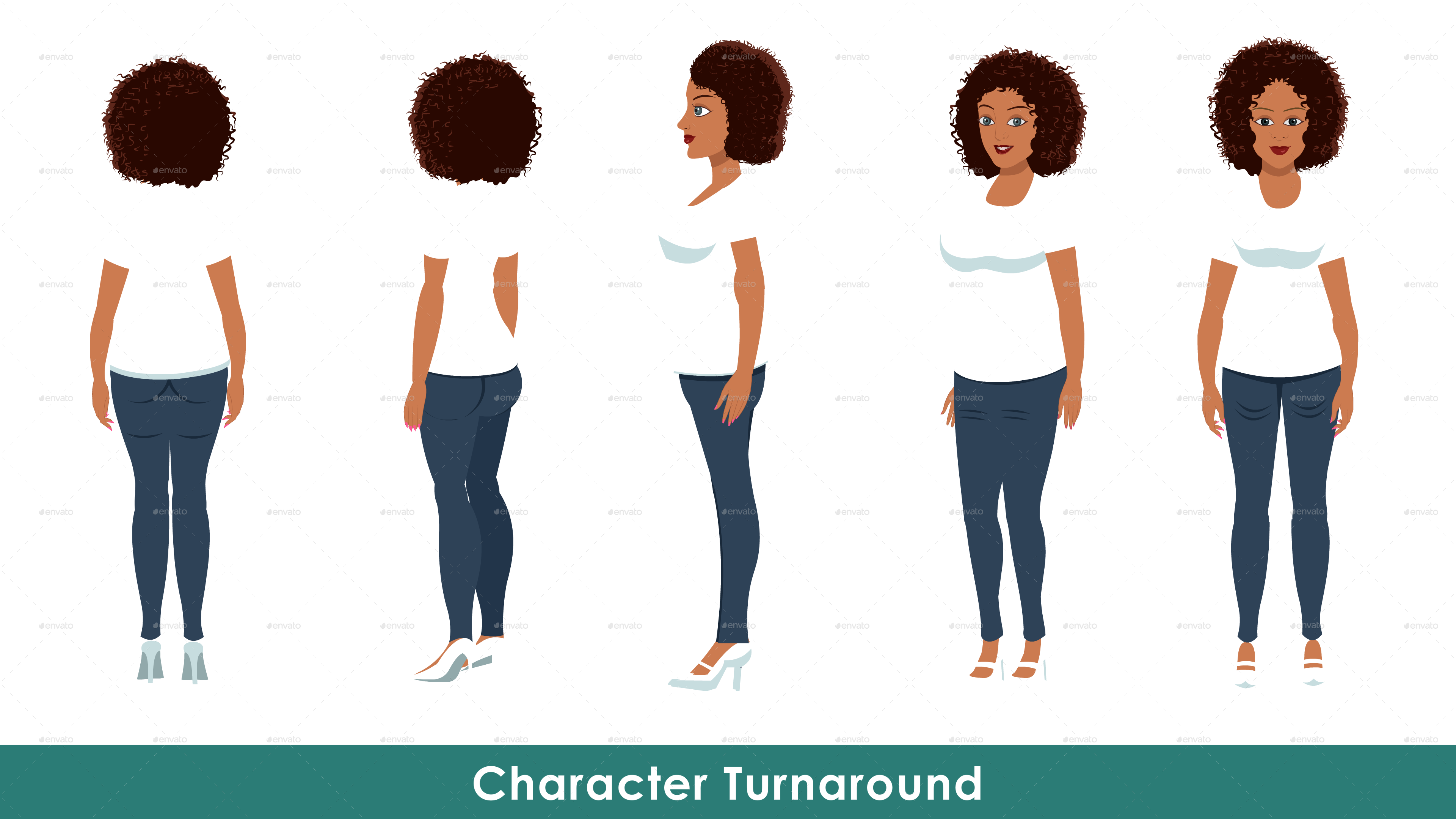African American Girl Character Design Model Sheet, Vectors | GraphicRiver
