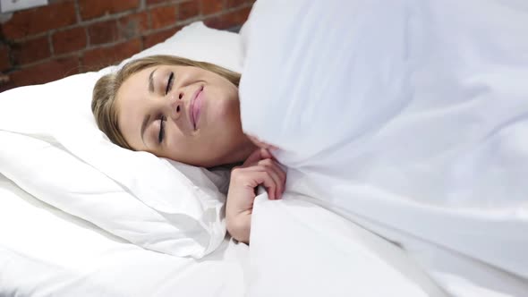 Young Woman Falling Asleep in Bed at Night, Stock Footage | VideoHive