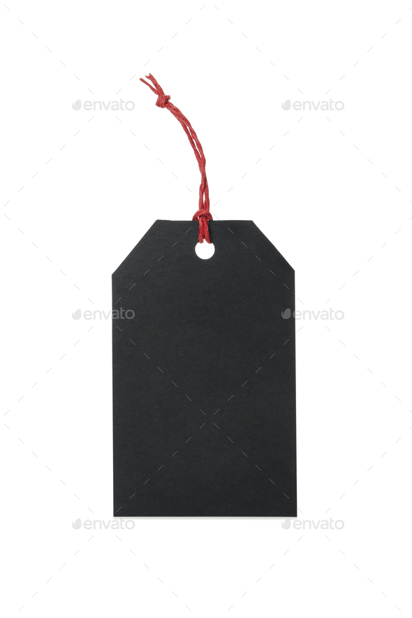 Blank black tag isolated on white background Stock Photo by AtlasComposer