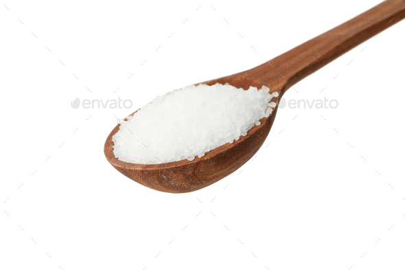 Wooden spoon with salt isolated on white background Stock Photo by ...