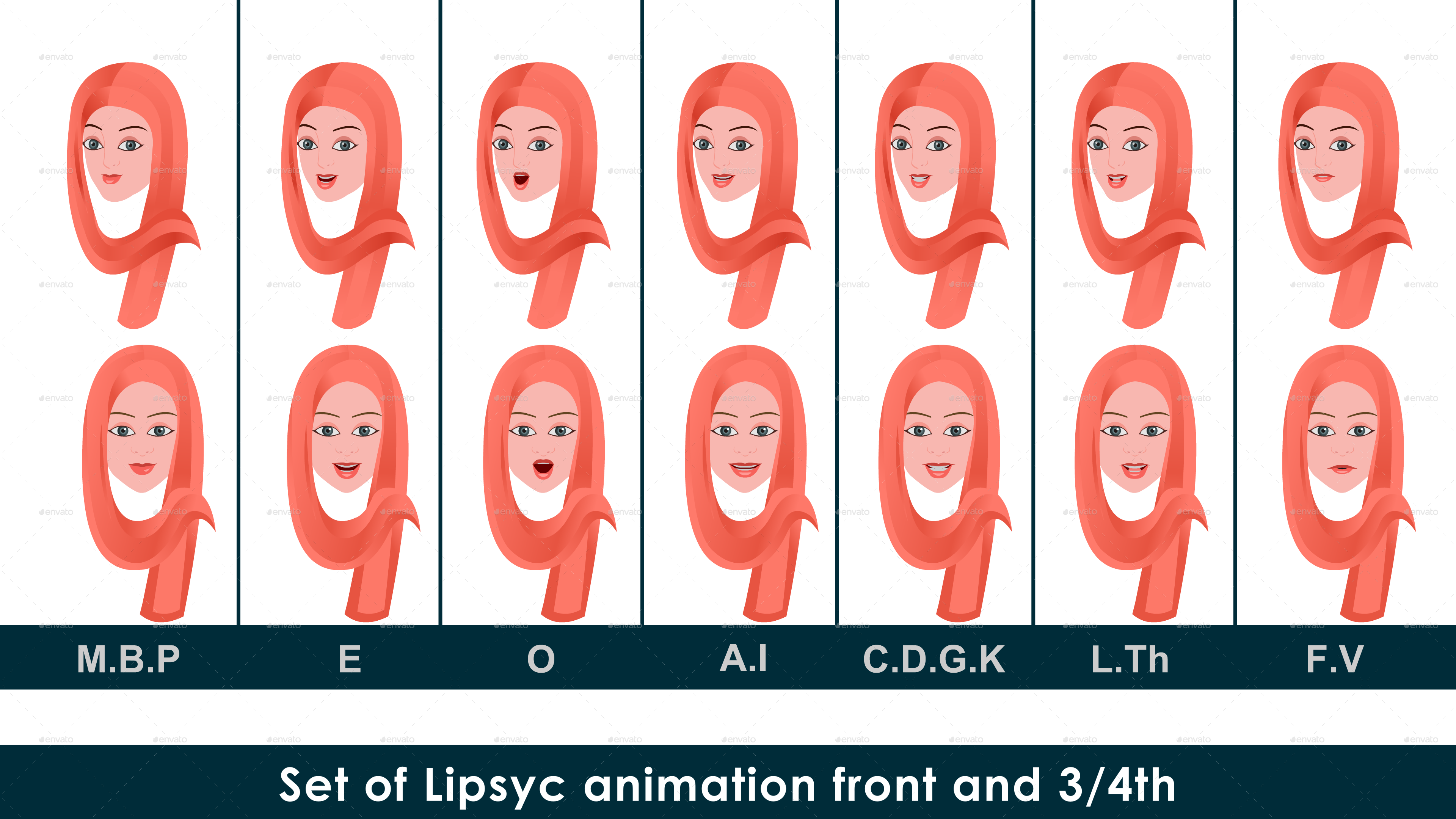 Arab Women Character Design Model Sheet, Vectors | GraphicRiver