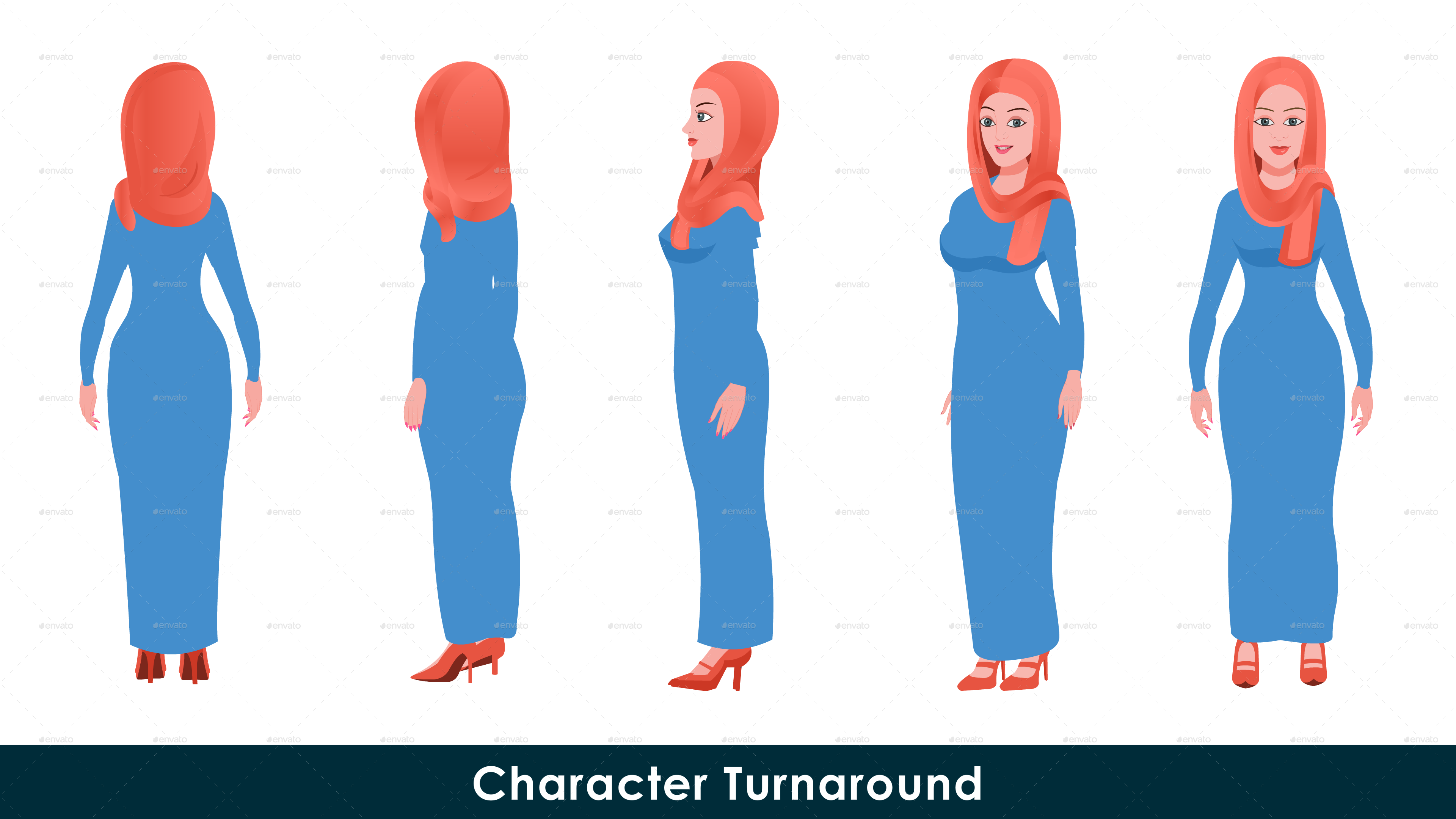 Arab Women Character Design Model Sheet, Vectors | GraphicRiver