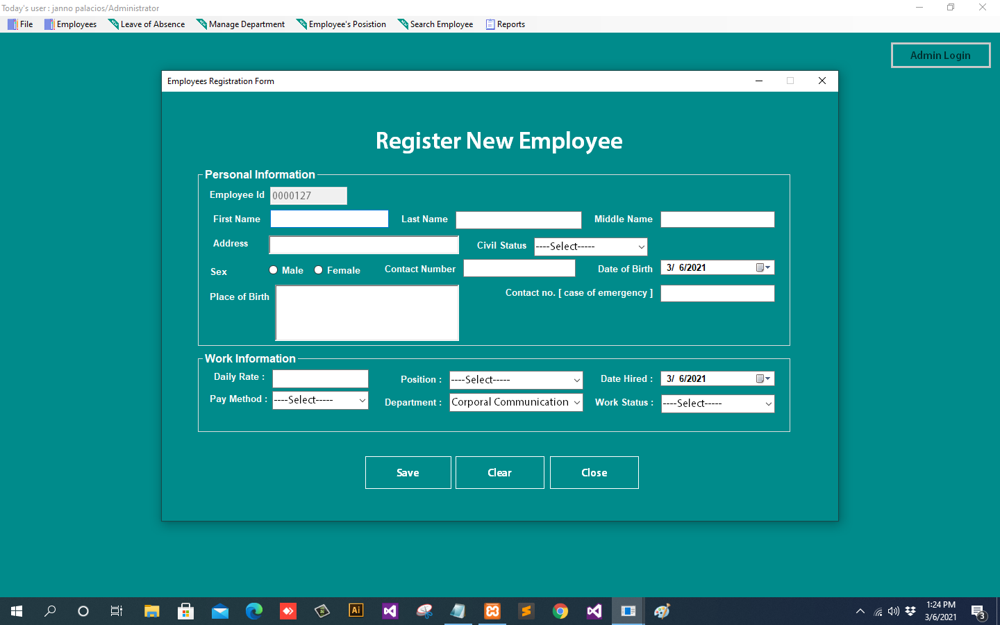 Employee Management | Monitoring System | Pie Chart with full project ...