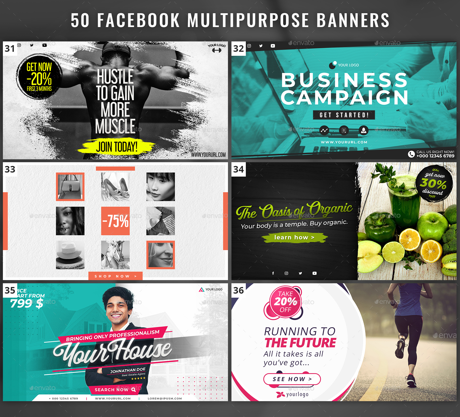 50 Facebook Banners, Web Elements | GraphicRiver