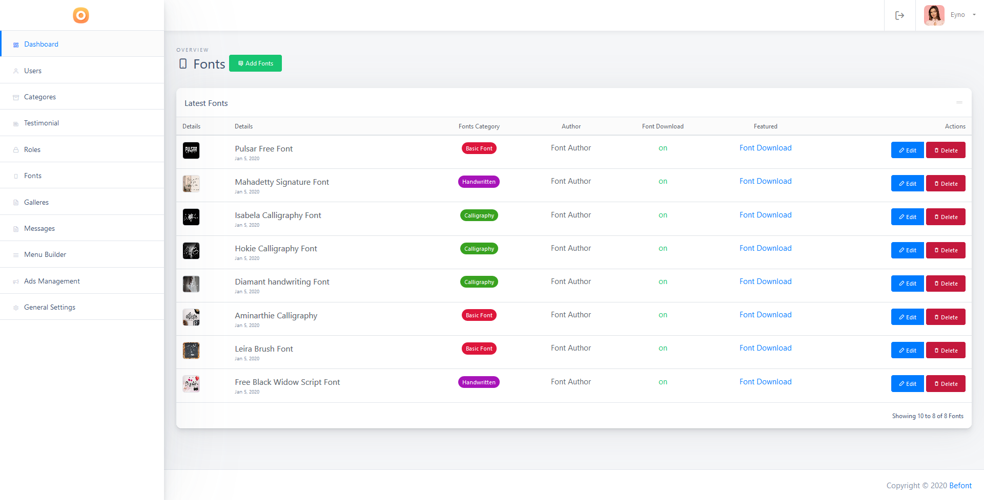 Befont – script Free fonts downloads System with Website by Meteros