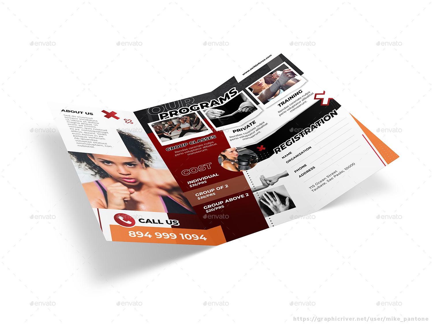 Self Defense Class Trifold Brochure, Print Templates | GraphicRiver