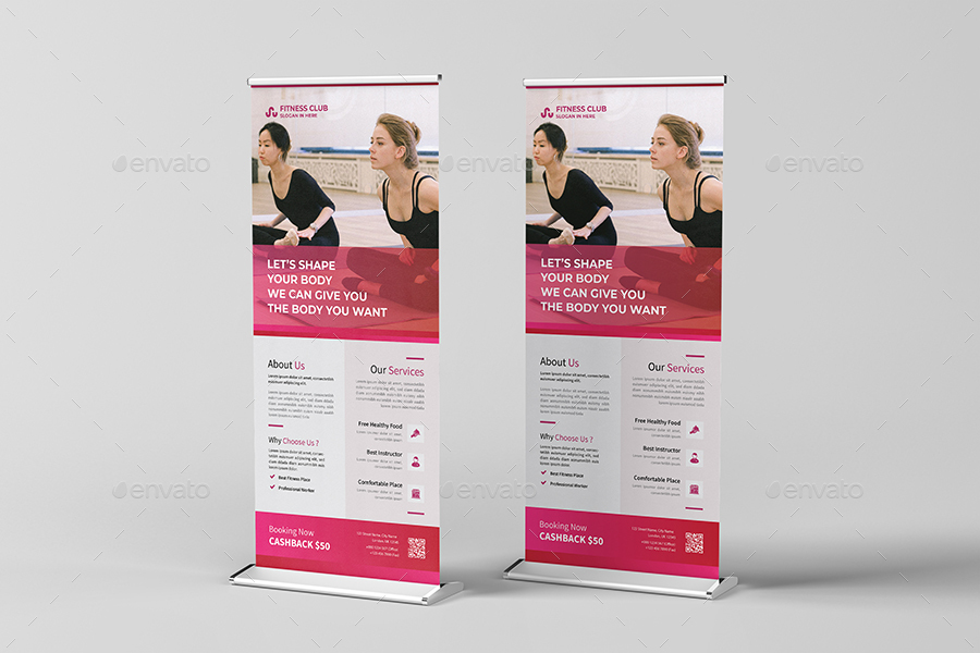 Fitness Club Roll Up Banner Template, Print Templates | GraphicRiver