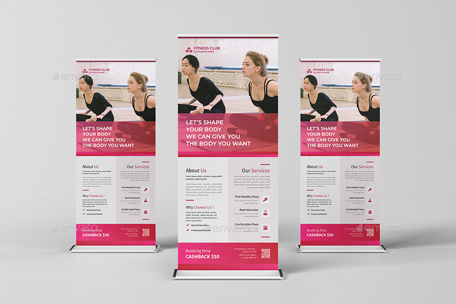 Fitness Club Roll Up Banner Template, Print Templates | GraphicRiver