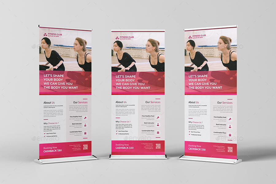 Fitness Club Roll Up Banner Template, Print Templates | GraphicRiver