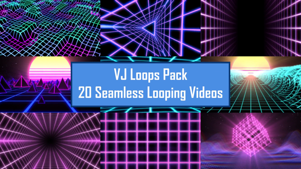 Retro Synthwave 80s Neon Grid Laser VJ Loop Pack - 20 Clips, Motion ...