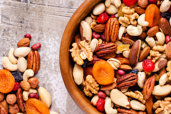 Healthy Snack of Nuts and Dried Fruit Stock Photo by tatiana_bralnina