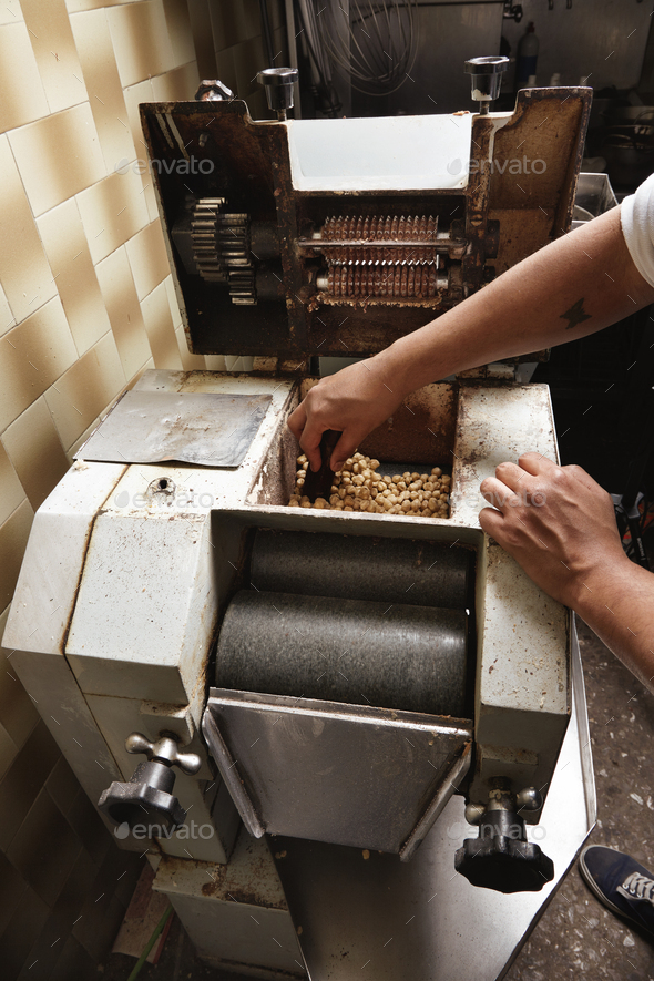 Hand of professional black chief twist stick insite vintage retro ...