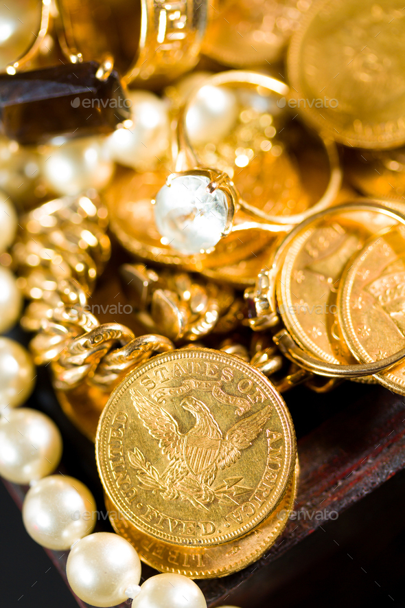 Jewels and gold coins Stock Photo by Netfalls | PhotoDune