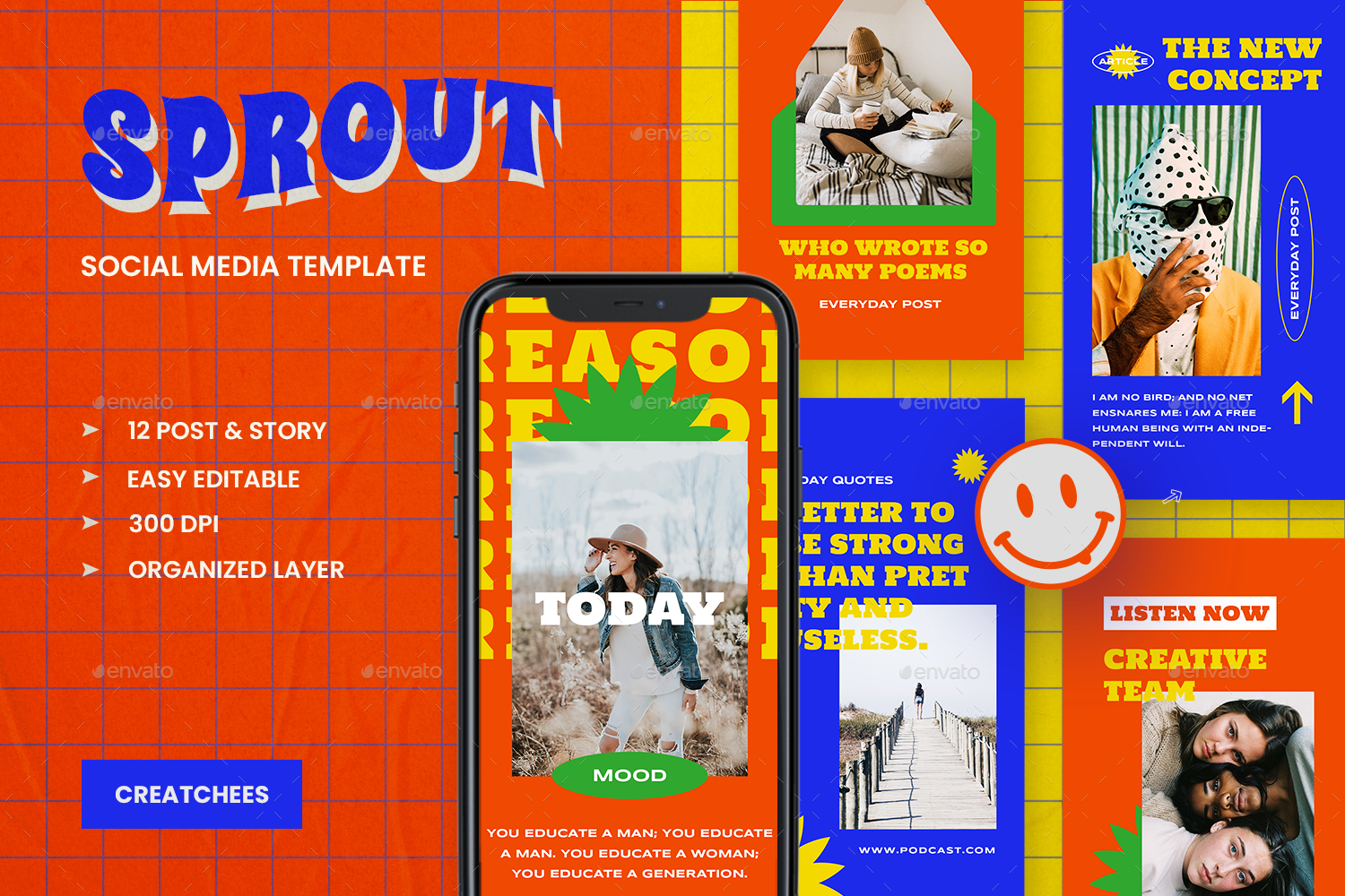 Sprout Retro Instagram Template, Web Elements | GraphicRiver