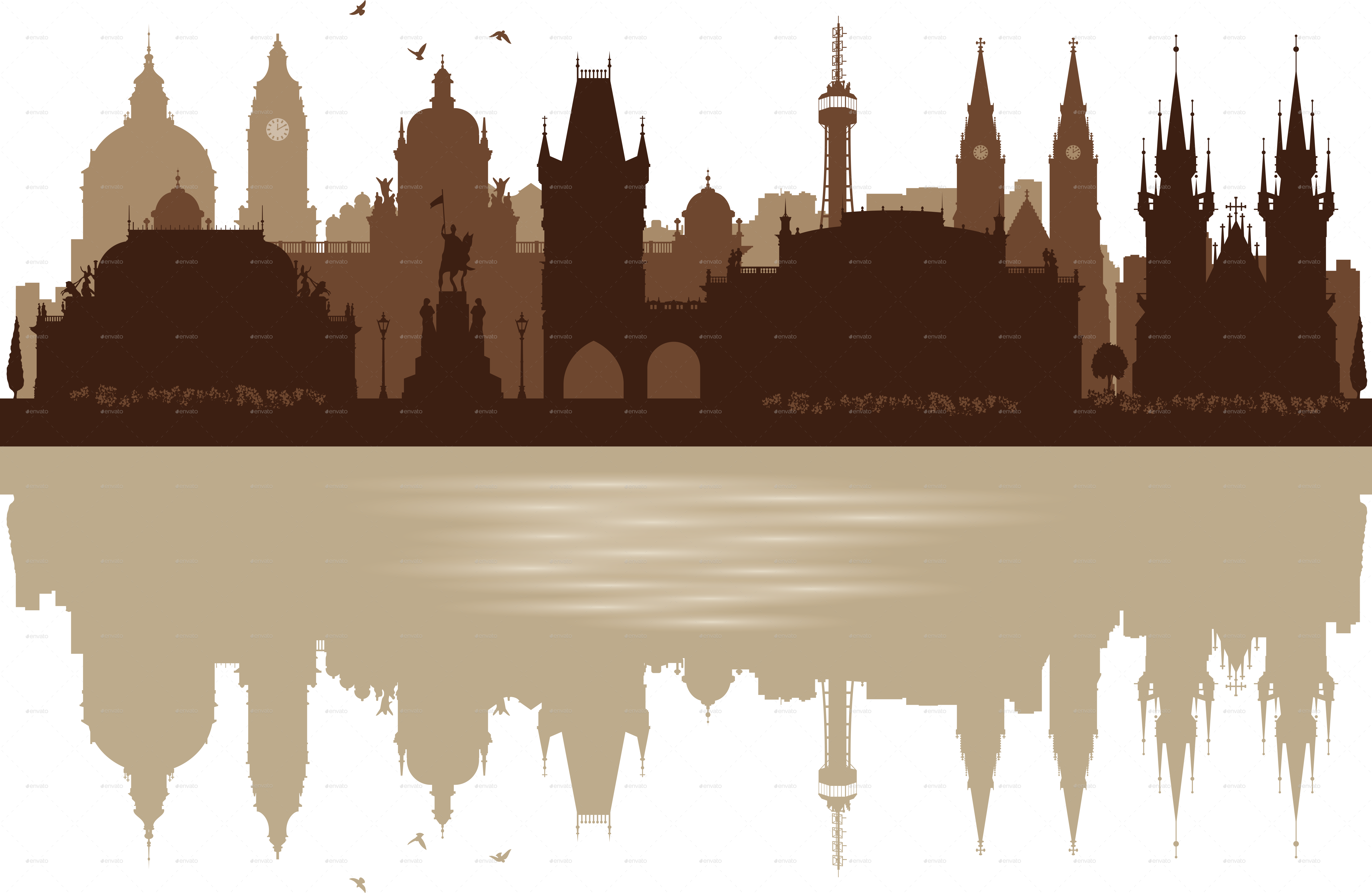 Prague Czech city Skyline set, Vectors | GraphicRiver