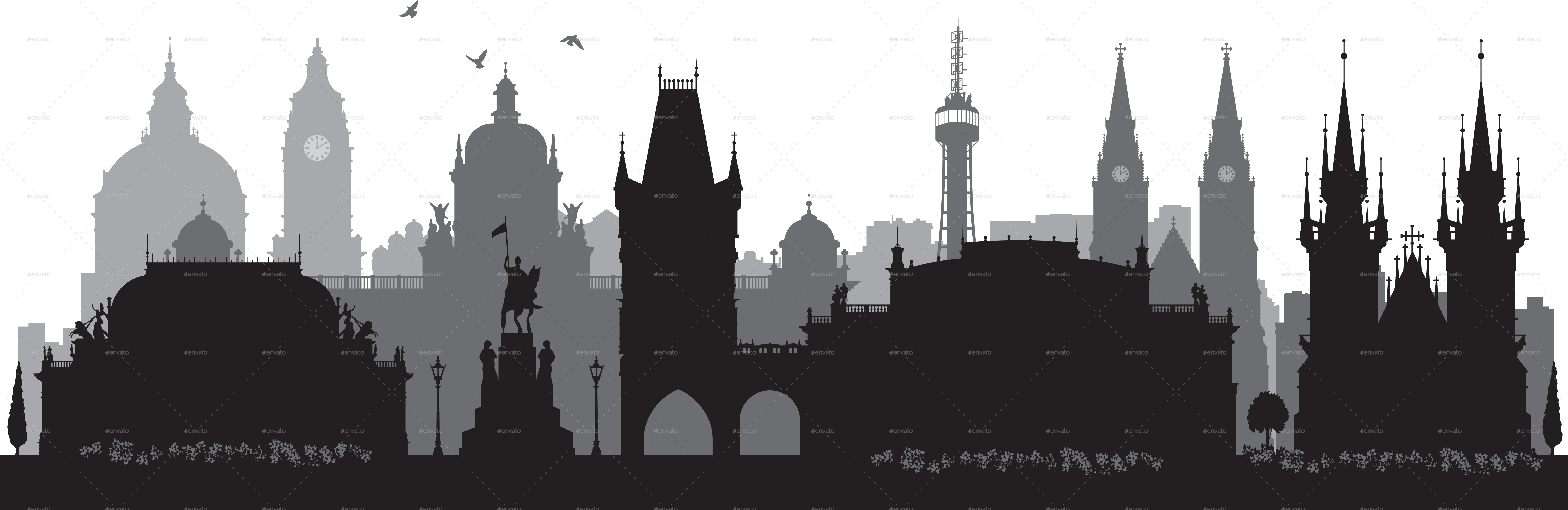 Prague Czech city Skyline set, Vectors | GraphicRiver