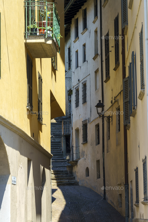 The lake of Como (Lario) at Domaso, Italy. A street Stock Photo by clodio