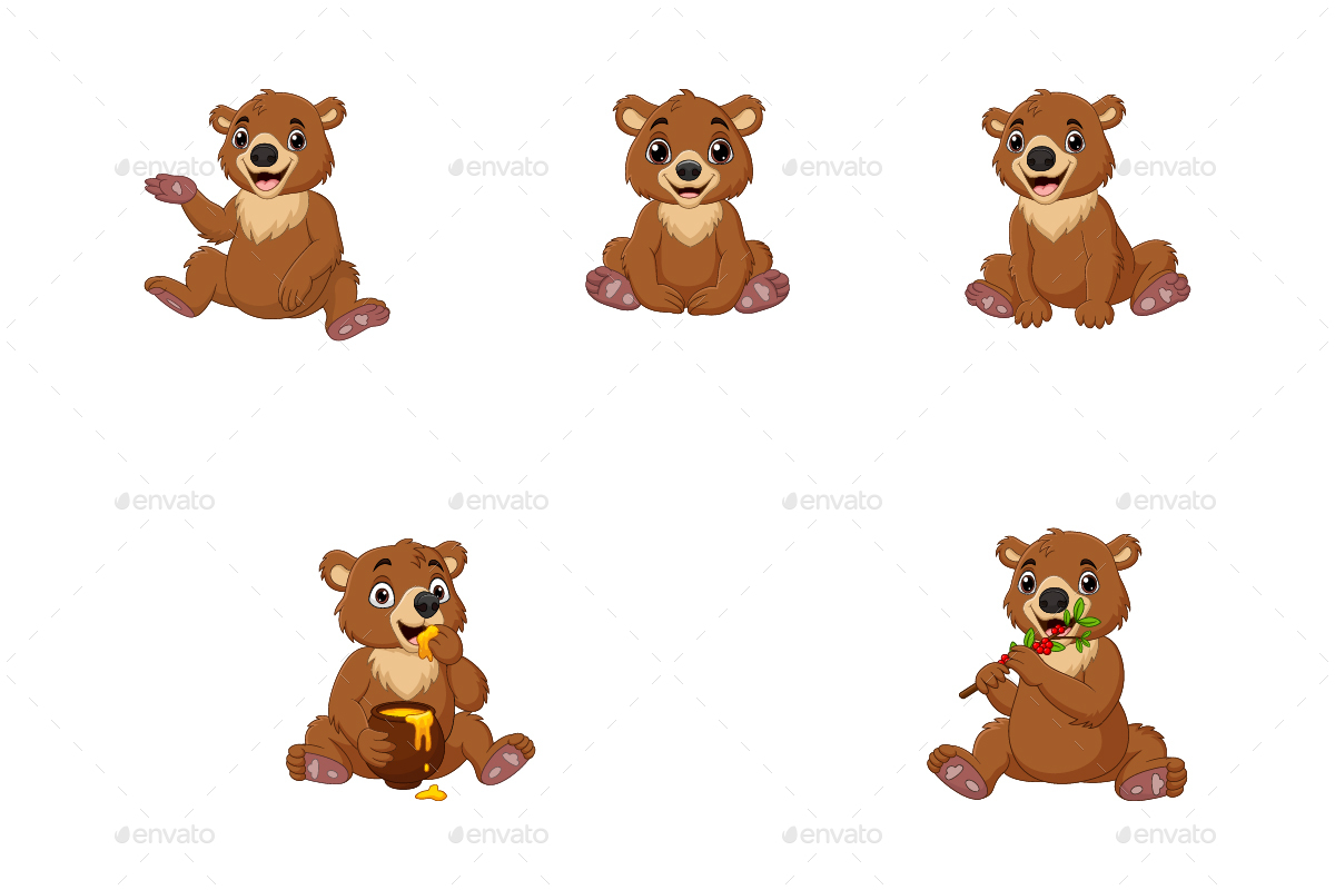 Set of Ten Cute Cartoon Bear Animals, Vectors | GraphicRiver