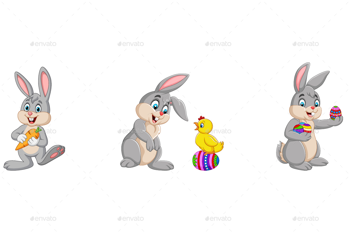 Set of Nine Easter Bunny | Easter Eggs Clip art, Vectors | GraphicRiver