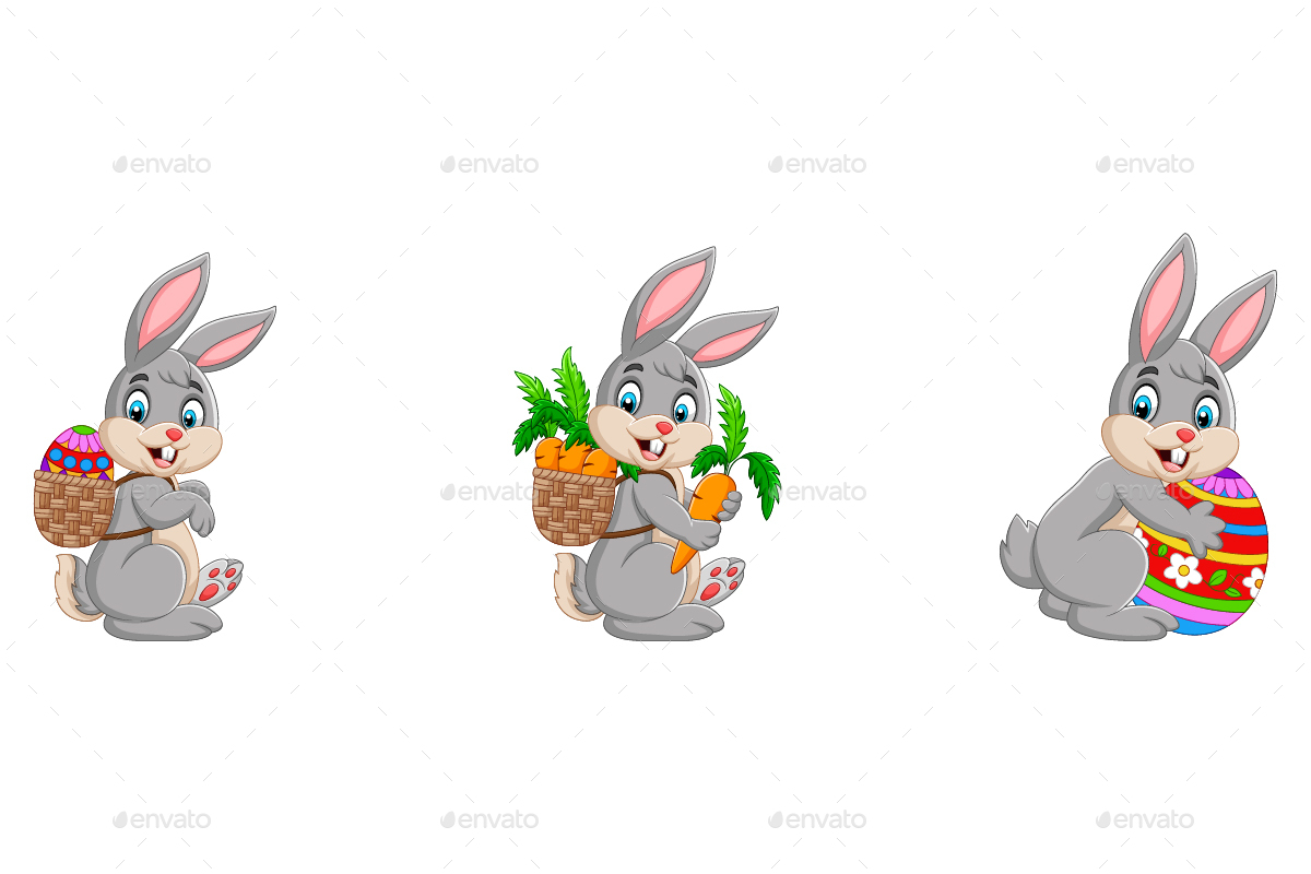 Set of Nine Easter Bunny | Easter Eggs Clip art, Vectors | GraphicRiver